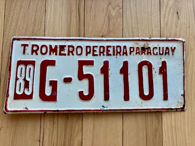1989 T Romero Pereira Paraguay License Plate – RusticPlates