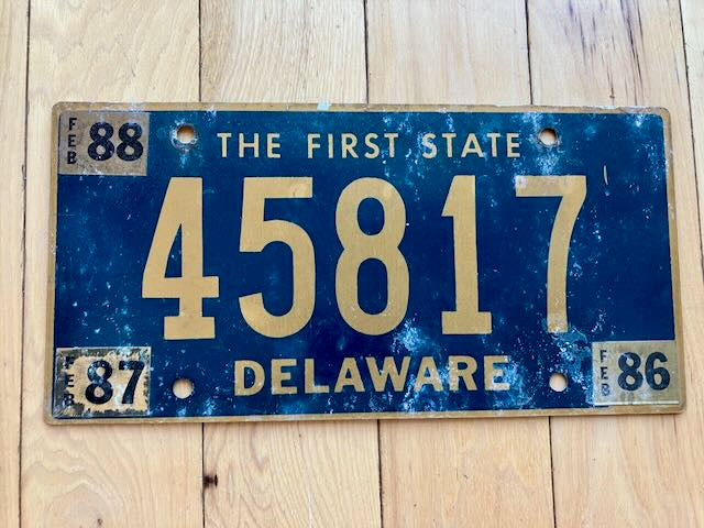 1986 Delaware License Plate W 1987 and 1988 Tabs – RusticPlates