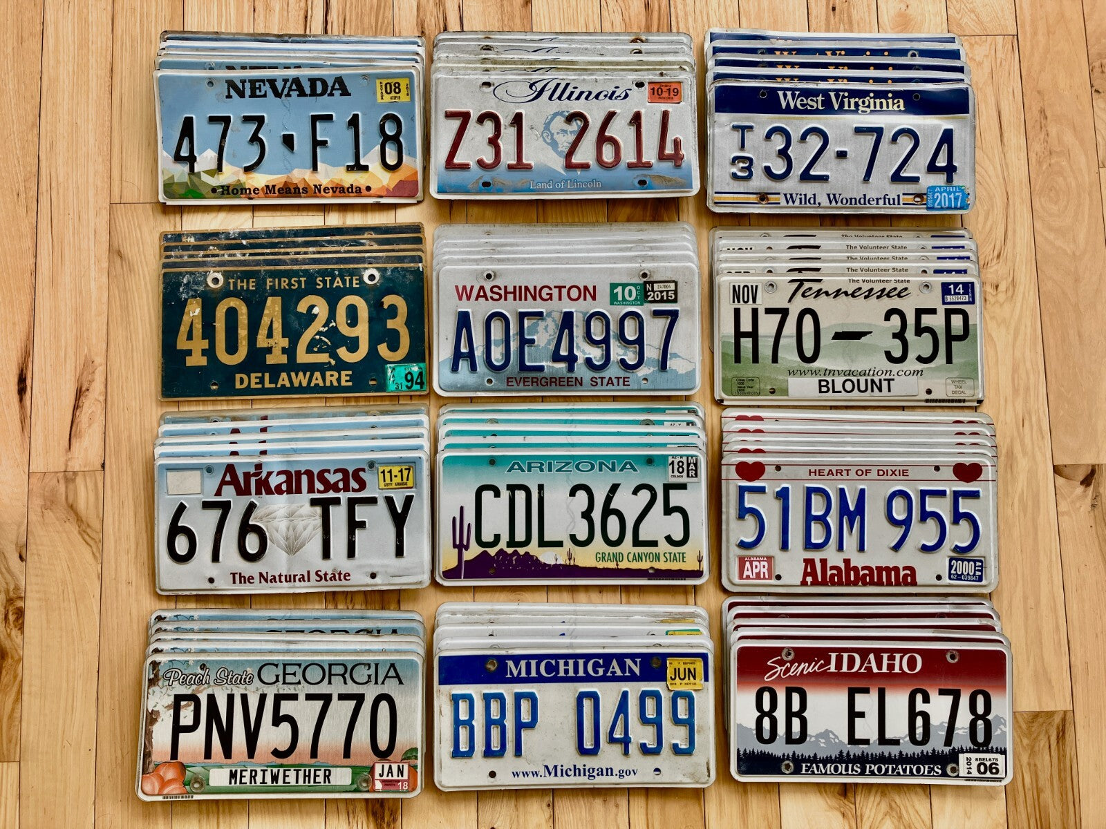 Bulk Lot of 60 License Plates from 12 Different States - 5 of Each Sta ...